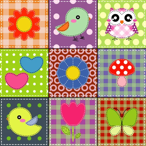 Background with heart, flower, mushrooms, butterfly and birds — Stock ...