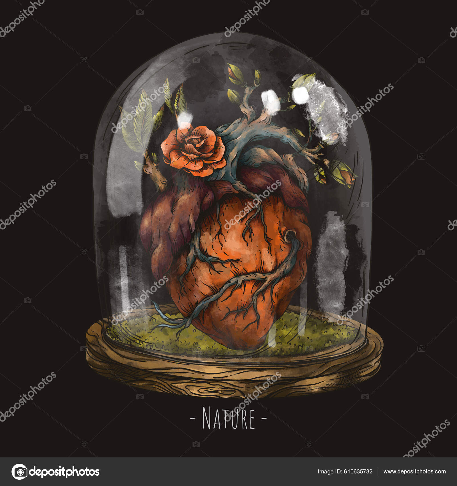 Vintage Floral Human Heart Magic Illustration Floral Rose Greeting Card ...