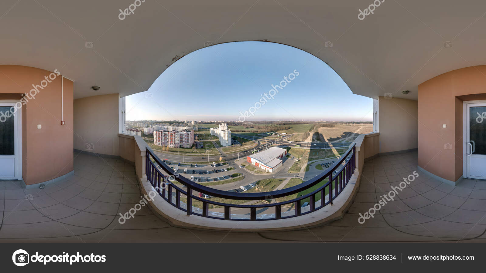 360 Hdri Panoramaa View Balcony Multi Storey Building Busy Intersection ...