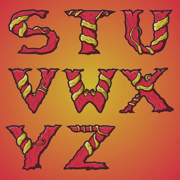 Halloween decorative alphabet - Tree & roots letters, font. Vector ...