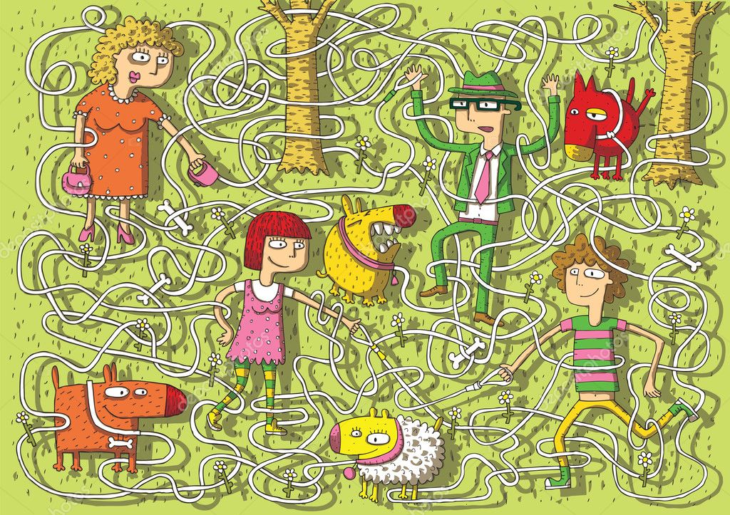 Walking Dogs in Park Maze Game — Stock Vector © vook #22493113