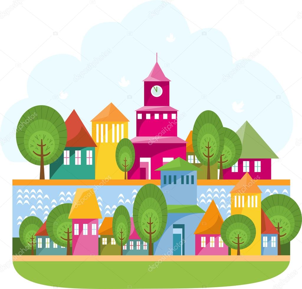 Small Town On The River Stock Vector Image by ©KsanasK #30761033