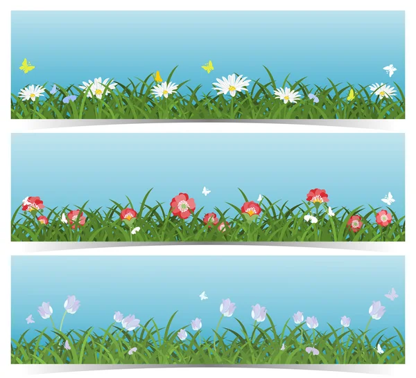 Vector spring nature banners, birch tree leaves, dandelion an Stock ...