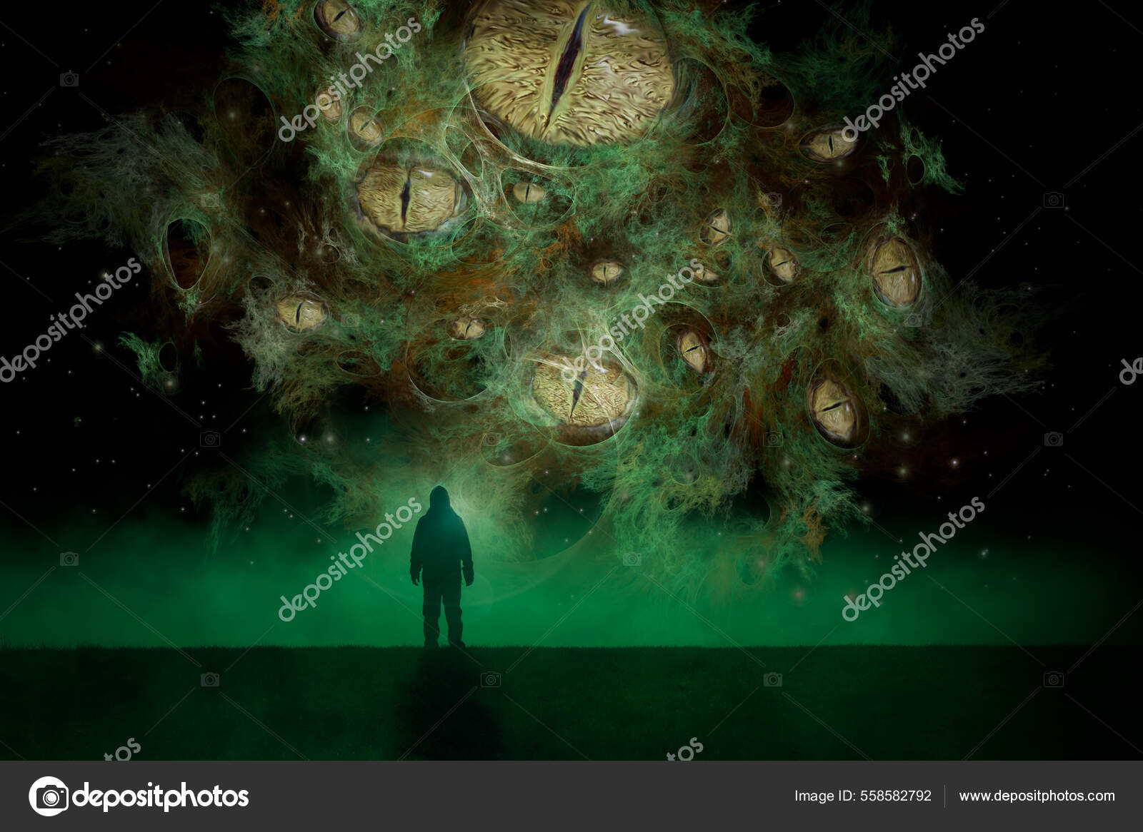 Cosmic Horror Concept Alien Monster Many Eyes Floating Figure Night ...