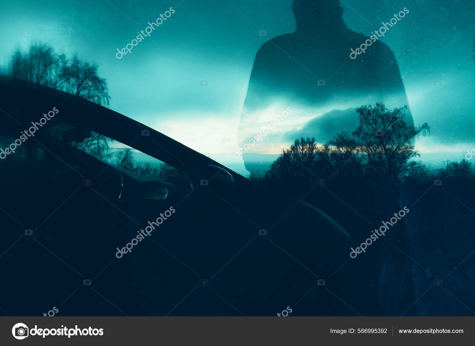 A missing person, ghost concept. Of a transparent man standing next to ...