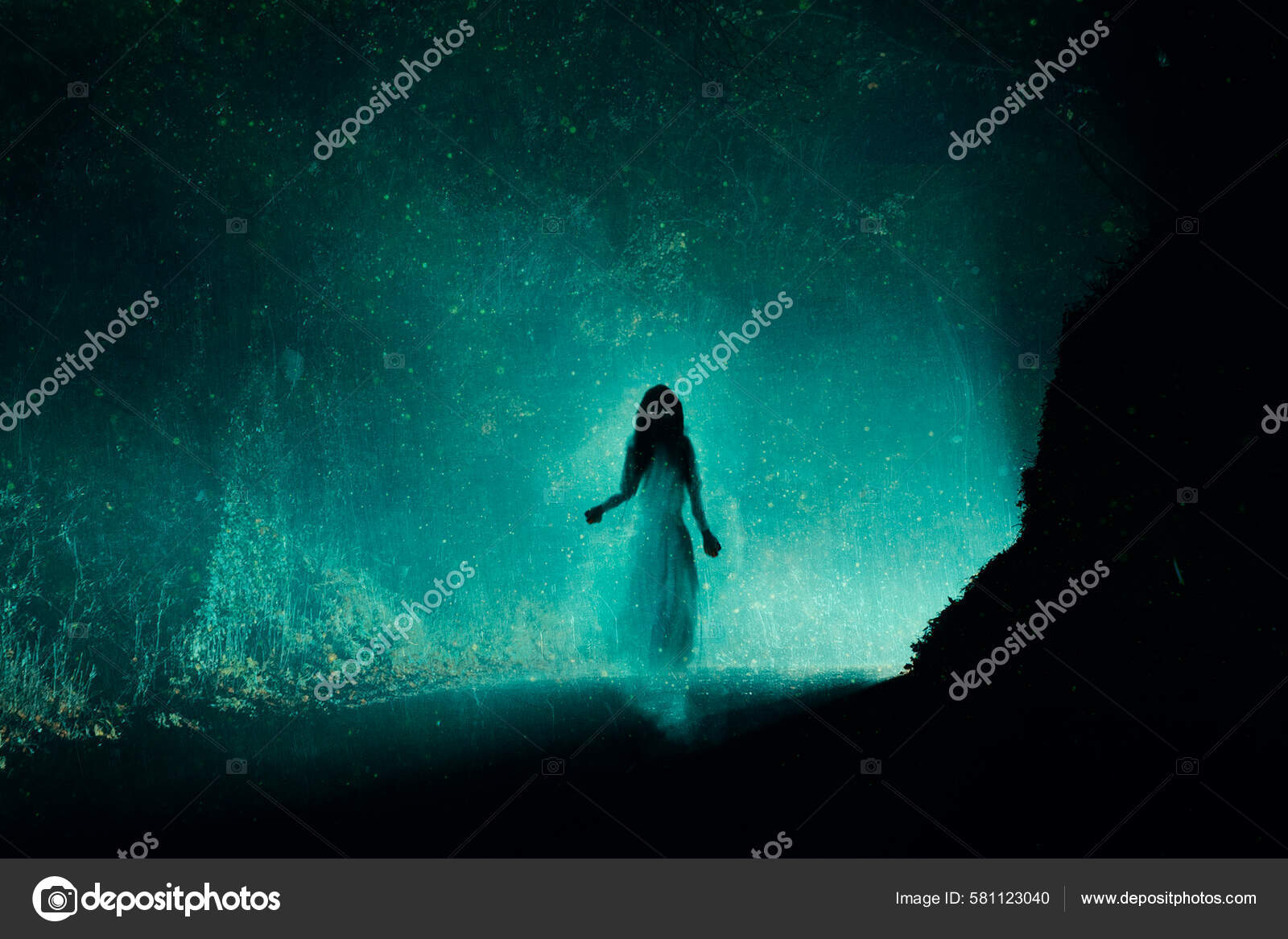 Supernatural Concept Spooky Ghost Woman Haunting Country Road Foggy ...