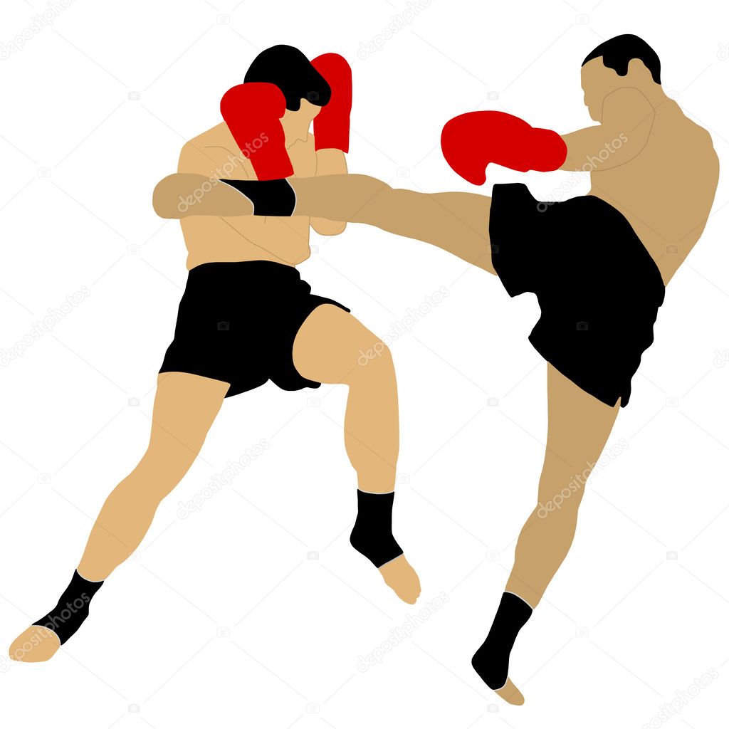 Two boxers fighting with high kick — Stock Vector © hurgem #29696713