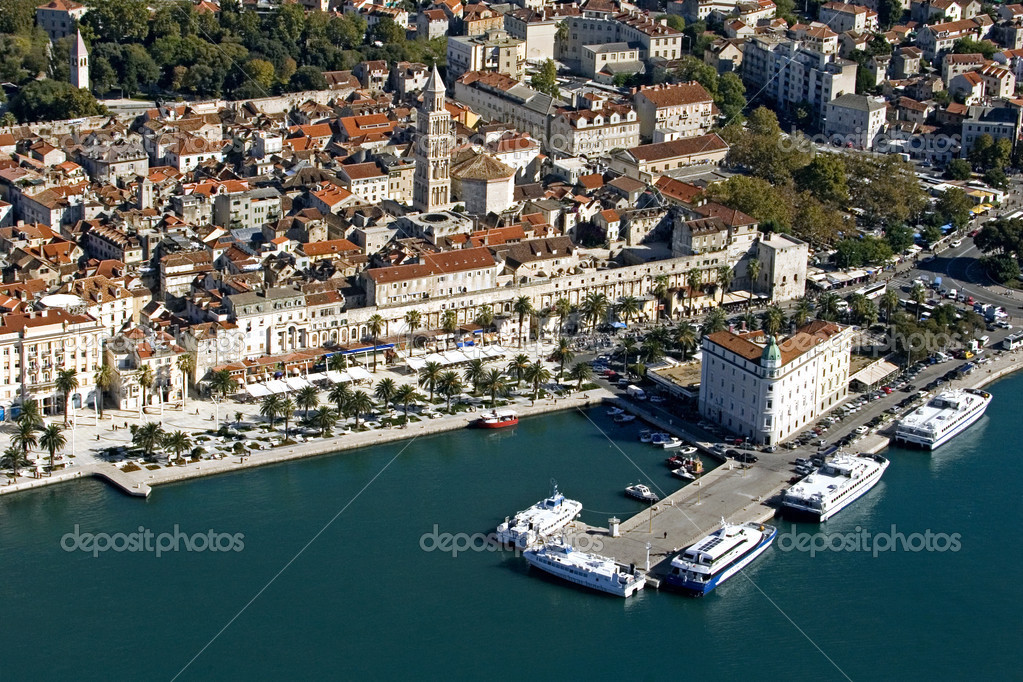 Town Split, city center,aerial view from the sea, Croatia — Stock Photo ...