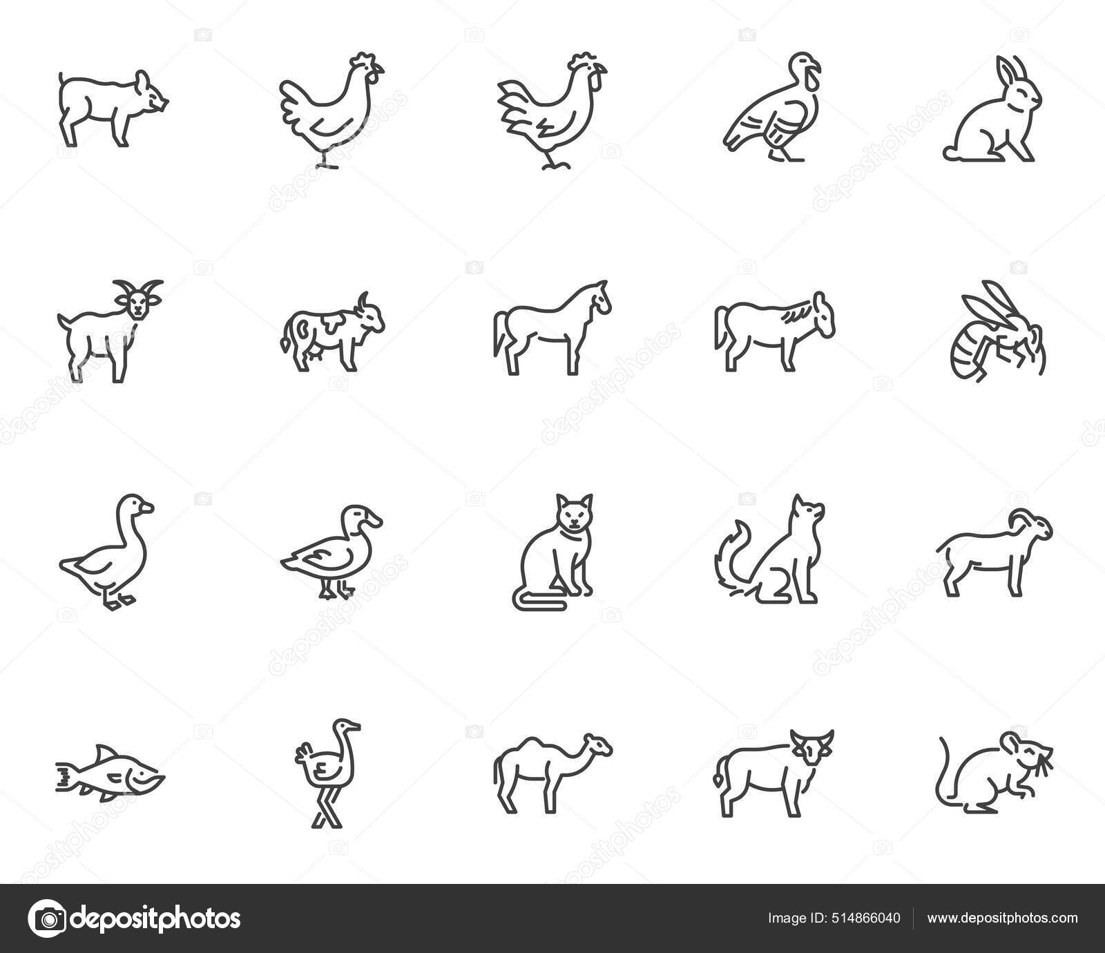 Farm animals line icons set Stock Vector by ©avicons 514866040