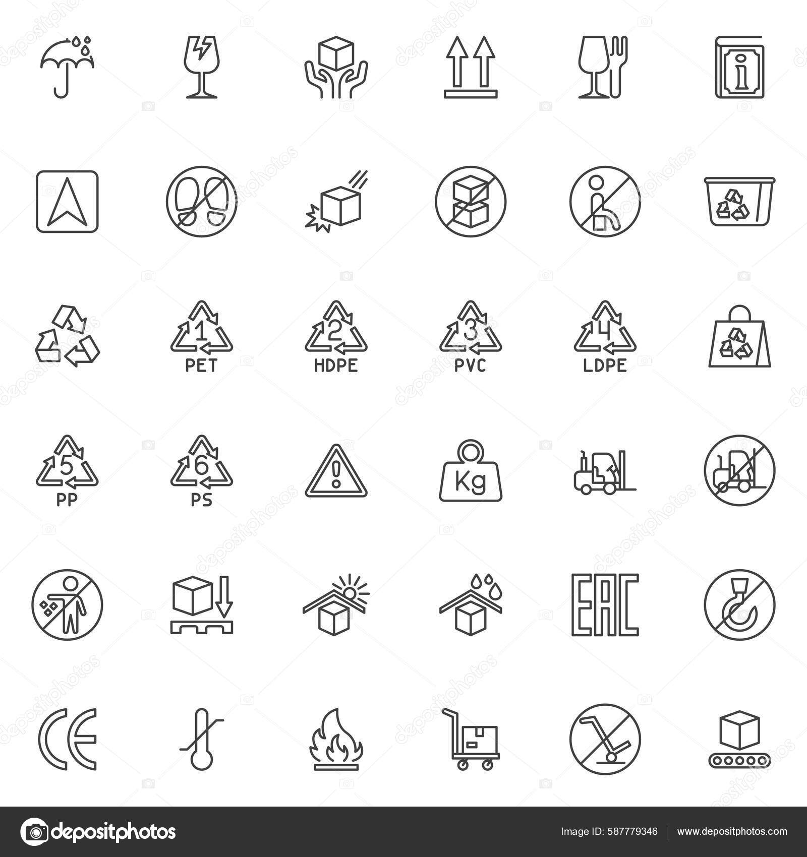 Packaging Symbols Line Icons Set Linear Style Symbols Collection ...