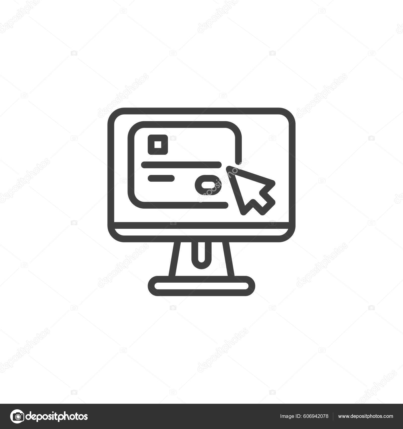 Online Payment Line Icon Computer Monitor Credit Card Linear Style ...