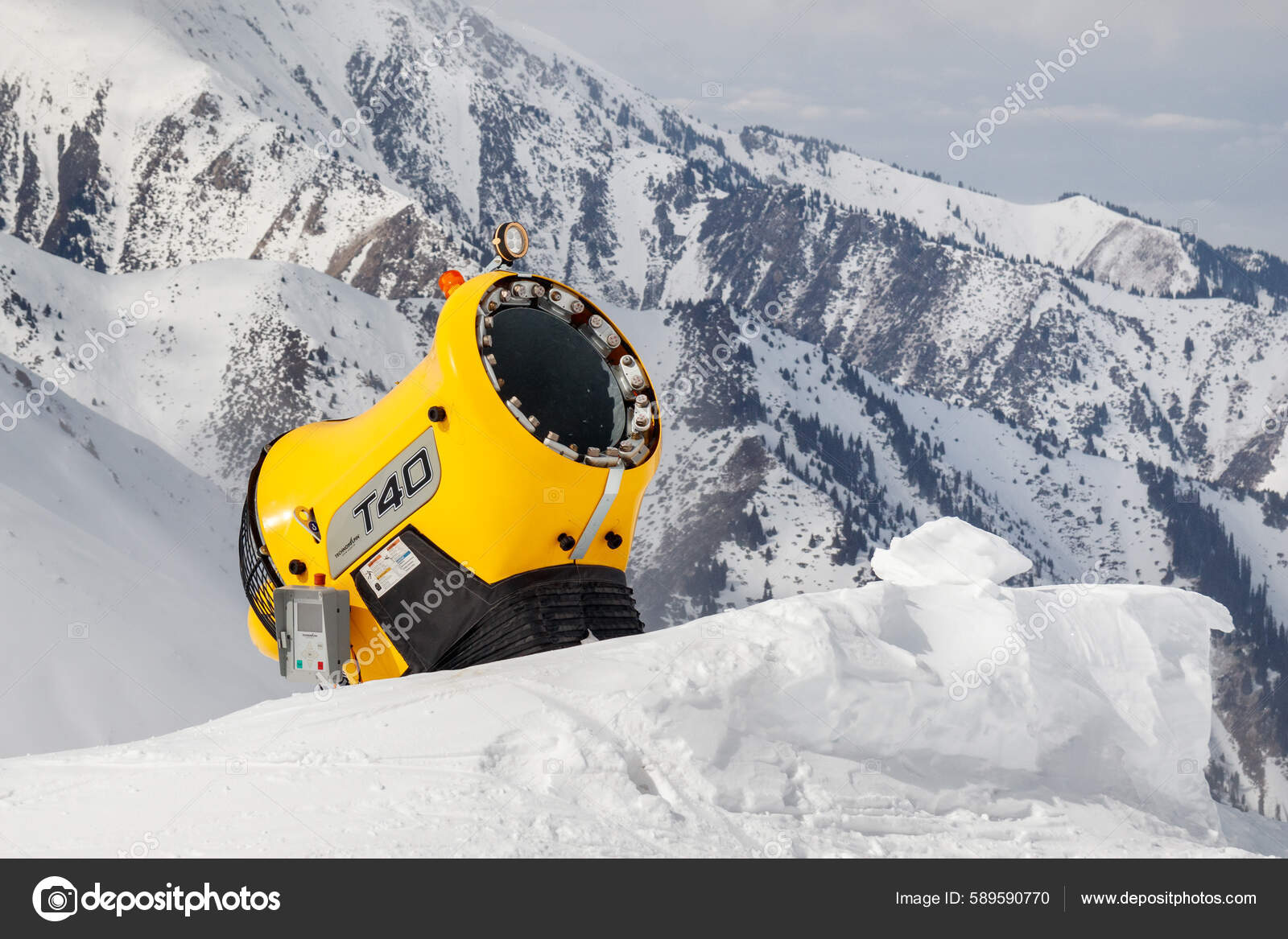 Almaty Kazakhstan March 2021 Snow Cannon Rocky Mountain Slope Snow ...