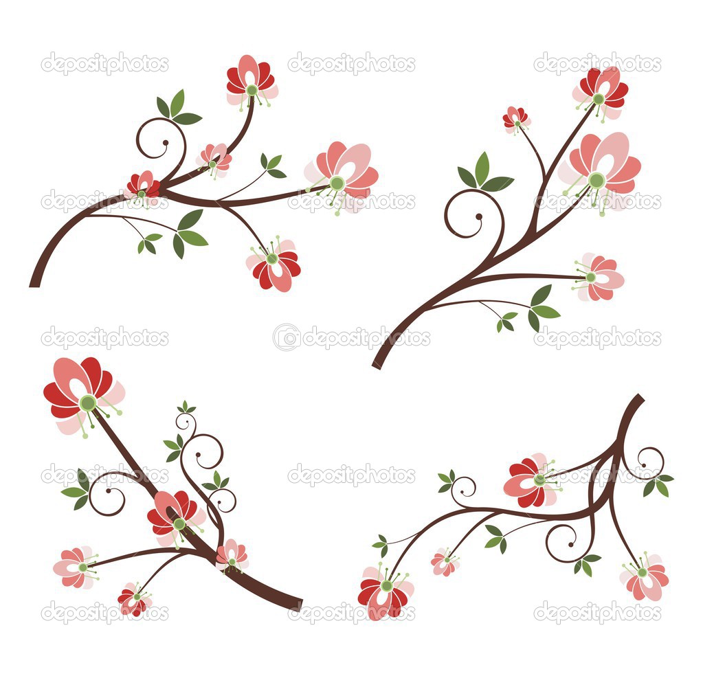 Branch design set in a single style, vector illustration series. Stock ...