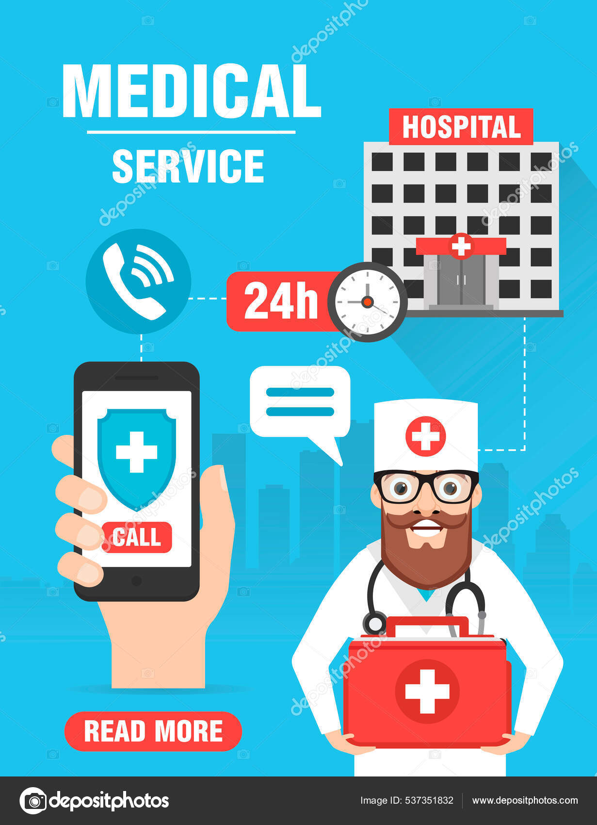 Medical Service Concept Design Flat Medical Background Doctor Vector ...