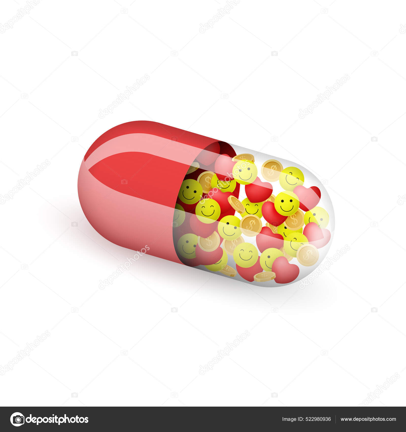 Health Wealth Happiness Magic Pill Concept Vector Illustration Stock ...
