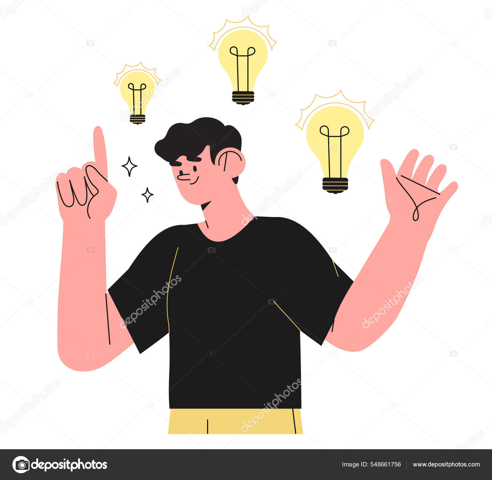 Vector Business Illustration Man Lightbulb Finger Pointing Aha Moment ...