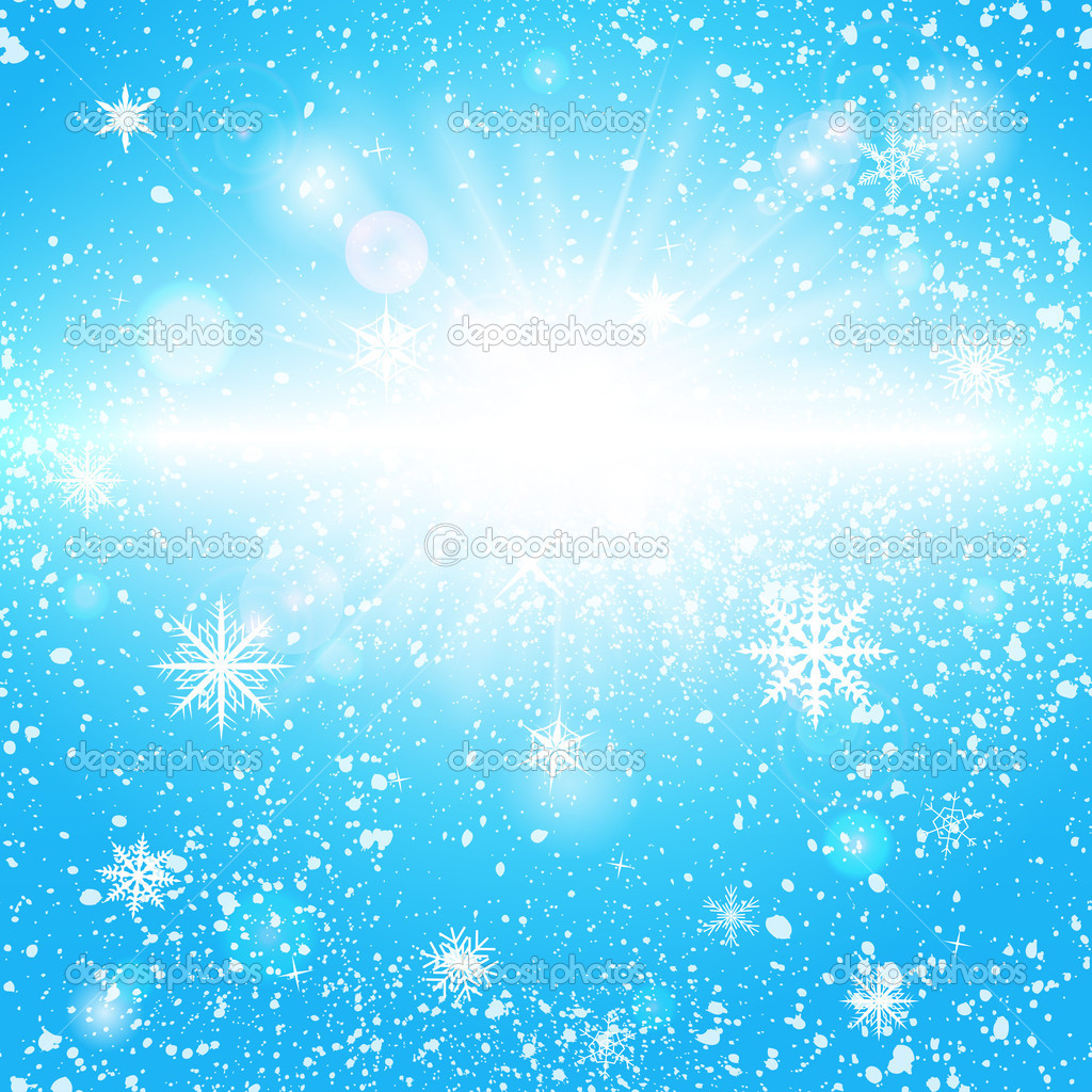 Vector fondo de invierno frío azul brillante con copos de nieve ...