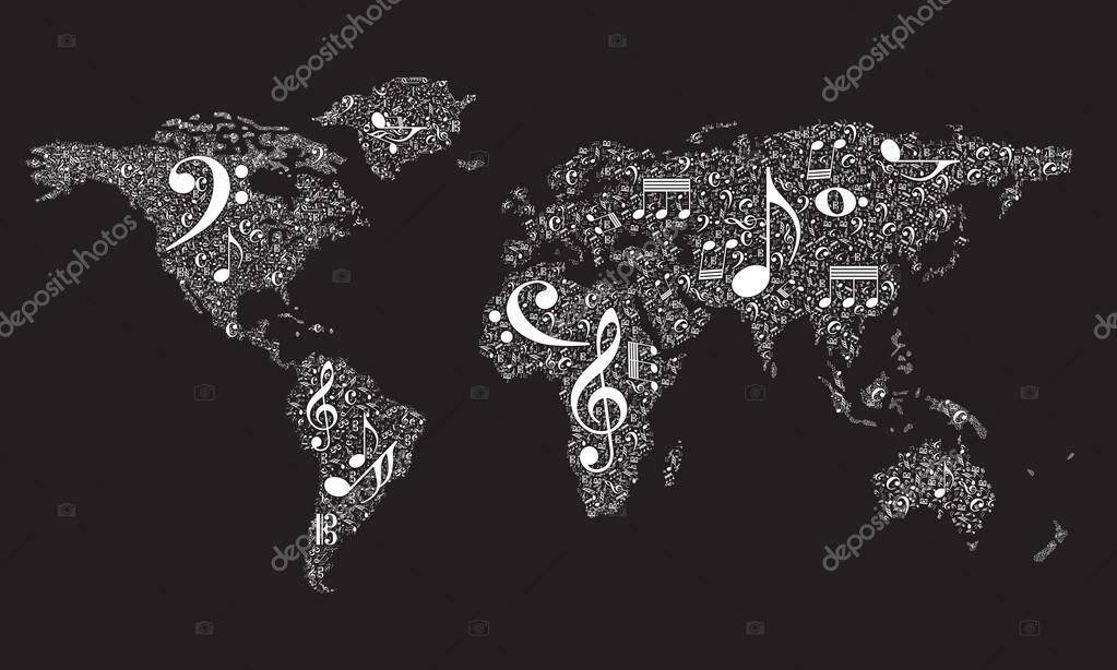 Set of white musical figures, notes on Earth planet Stock Vector Image ...