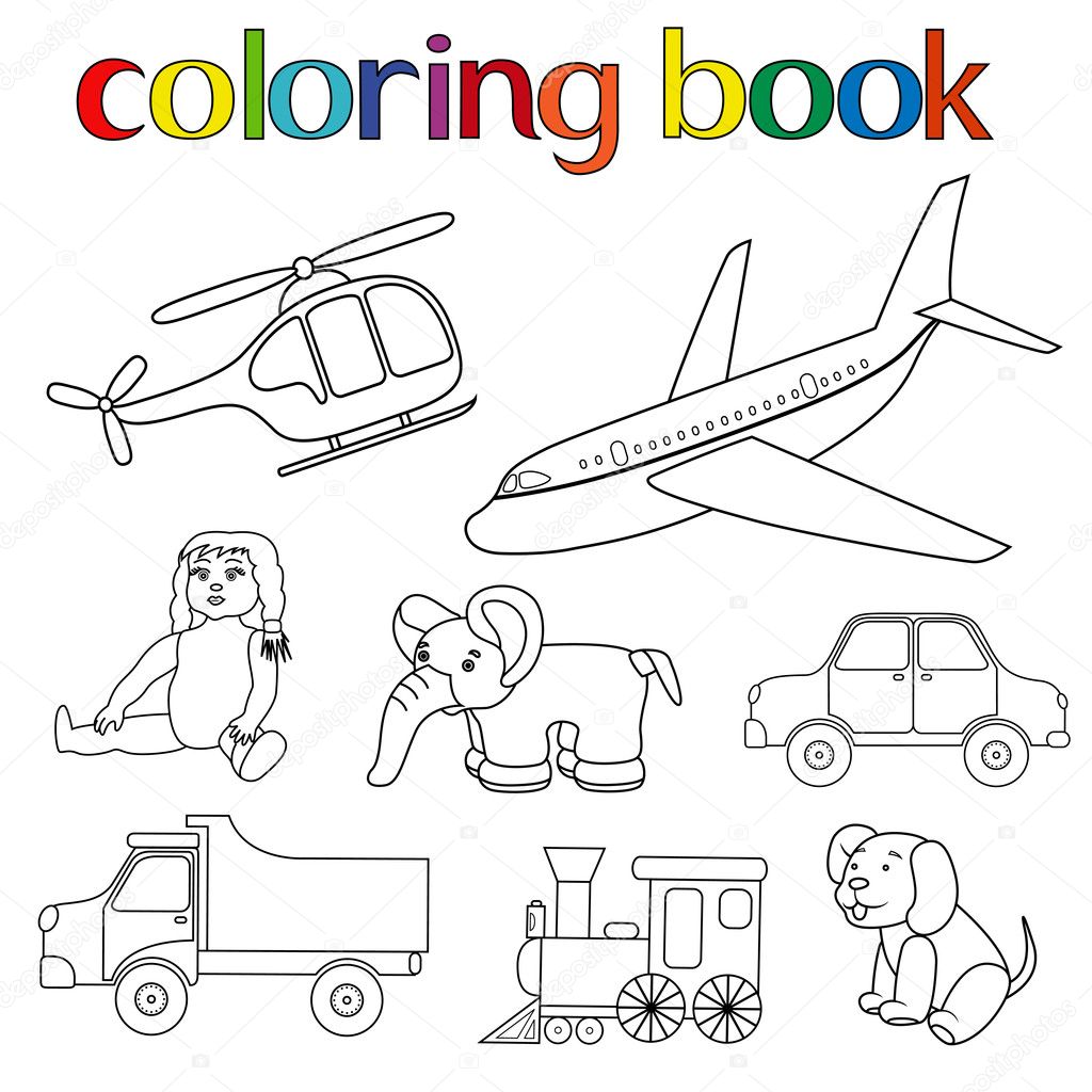 Conjunto de varios juguetes para colorear libro — Vector de stock ...