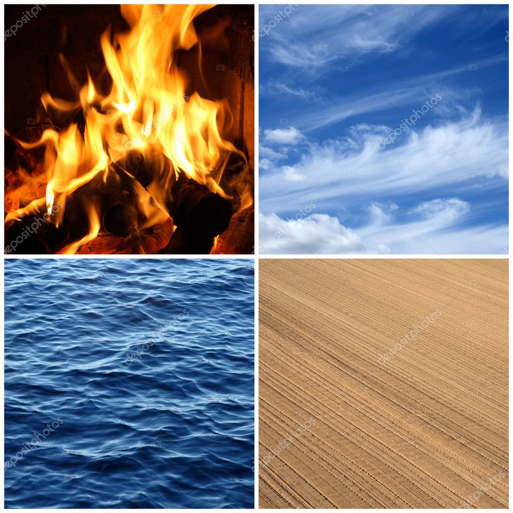 Fire, water, air, earth. Four elements. Stock Photo by ...