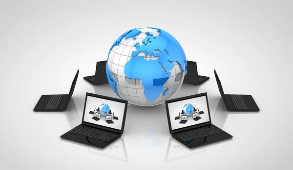 Laptops and earth globe - computer network — Stock Photo © digieye ...