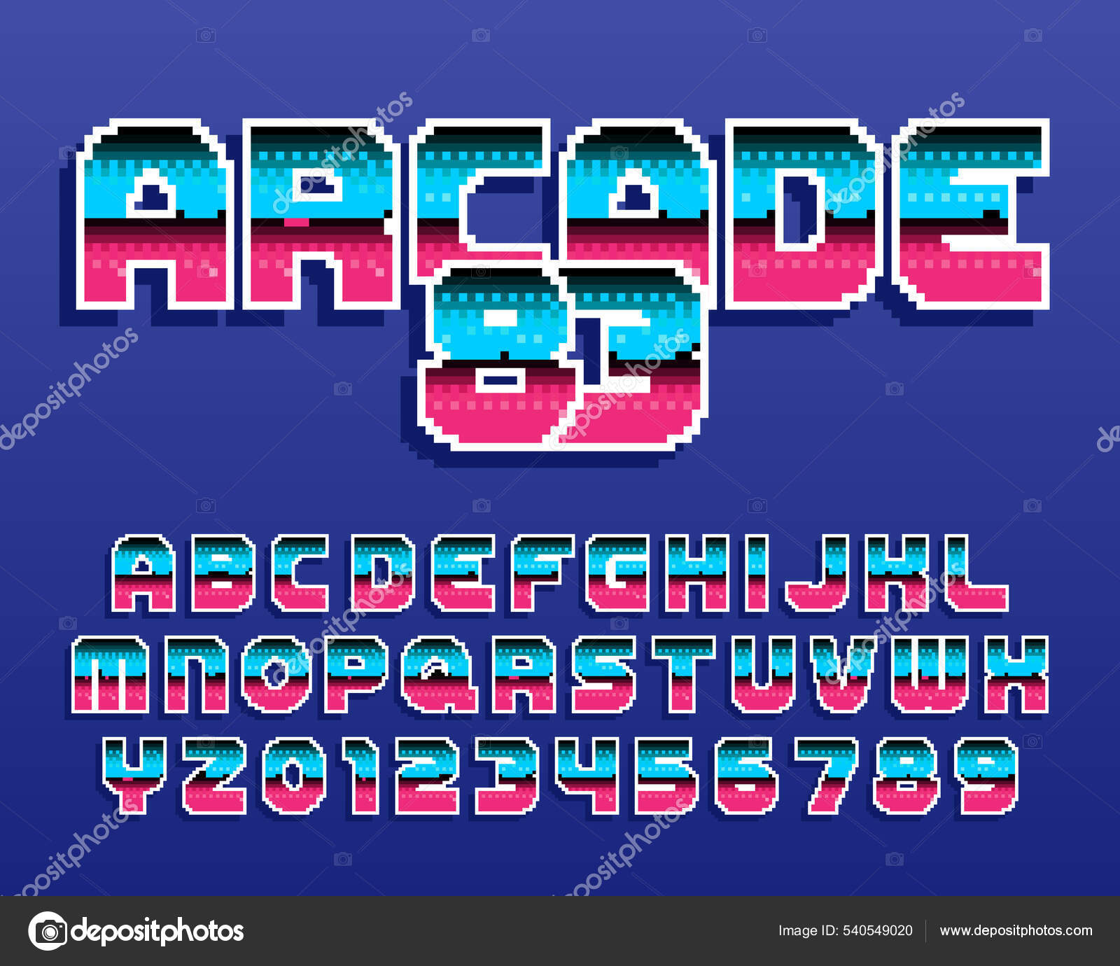 Arcade Alphabet Font Digital Letters Numbers 80S Arcade Video Game ...