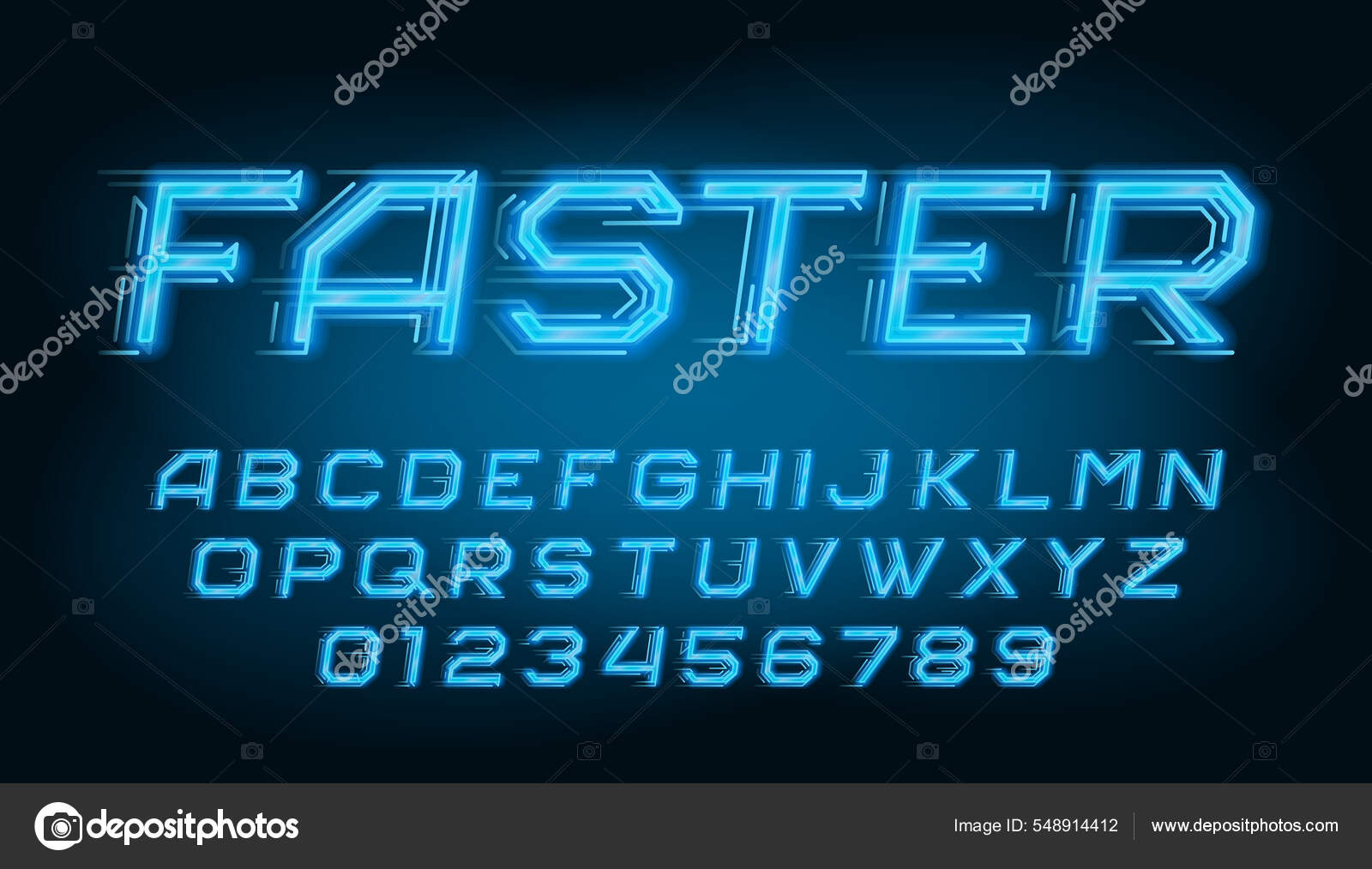 Fonte Alphabet Rapide Effet Vitesse Lettres Néon Chiffres Type Vecteur ...