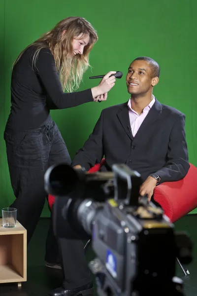 Presenter in studio with TV camera and Camera Operator — Stock Photo ...