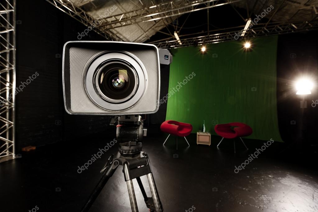 Television Camera Lens in Green screen studio — Stock Photo © antb ...