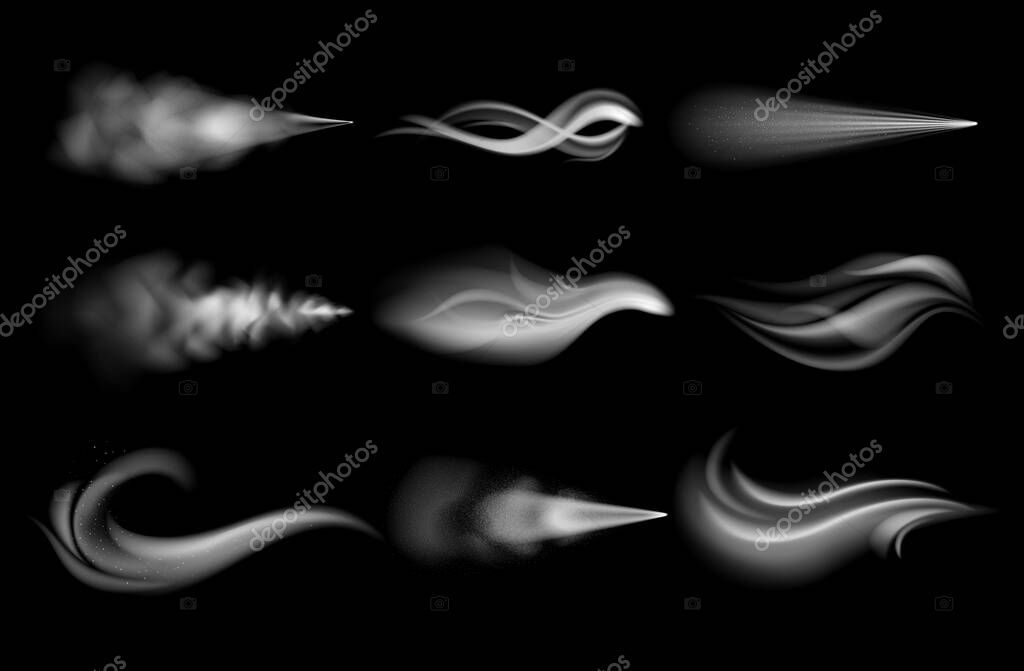 Soplo de viento realista. Spray de aire 3D y efecto chorro de vapor ...