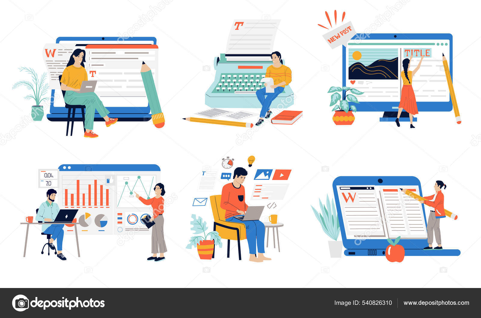 Content manager. Cartoon journalist copywriter working on text and ...