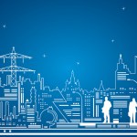 Neon line city, vector lines town — Stock Vector © panimoni #22142153