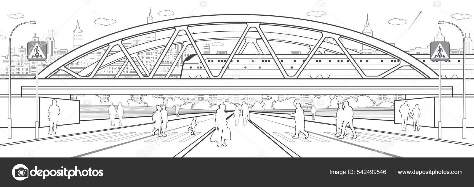 Black Outline City Infrastructure Transport Illustration Railroad ...