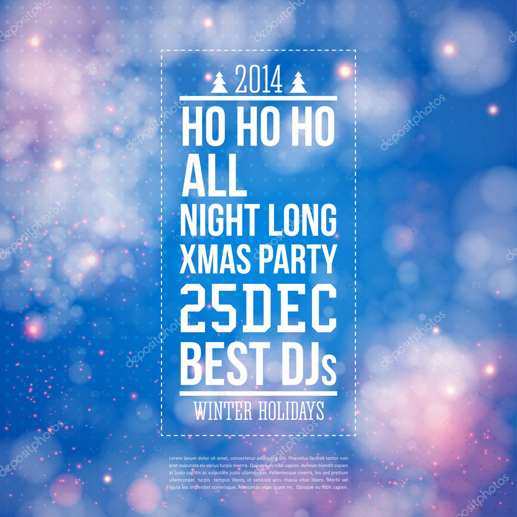 Christmas party poster. Blue shiny background. Vector image. Stock ...