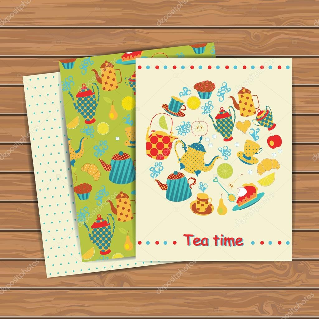 Tea time card set Stock Illustration by ©Liddiebug #44703597