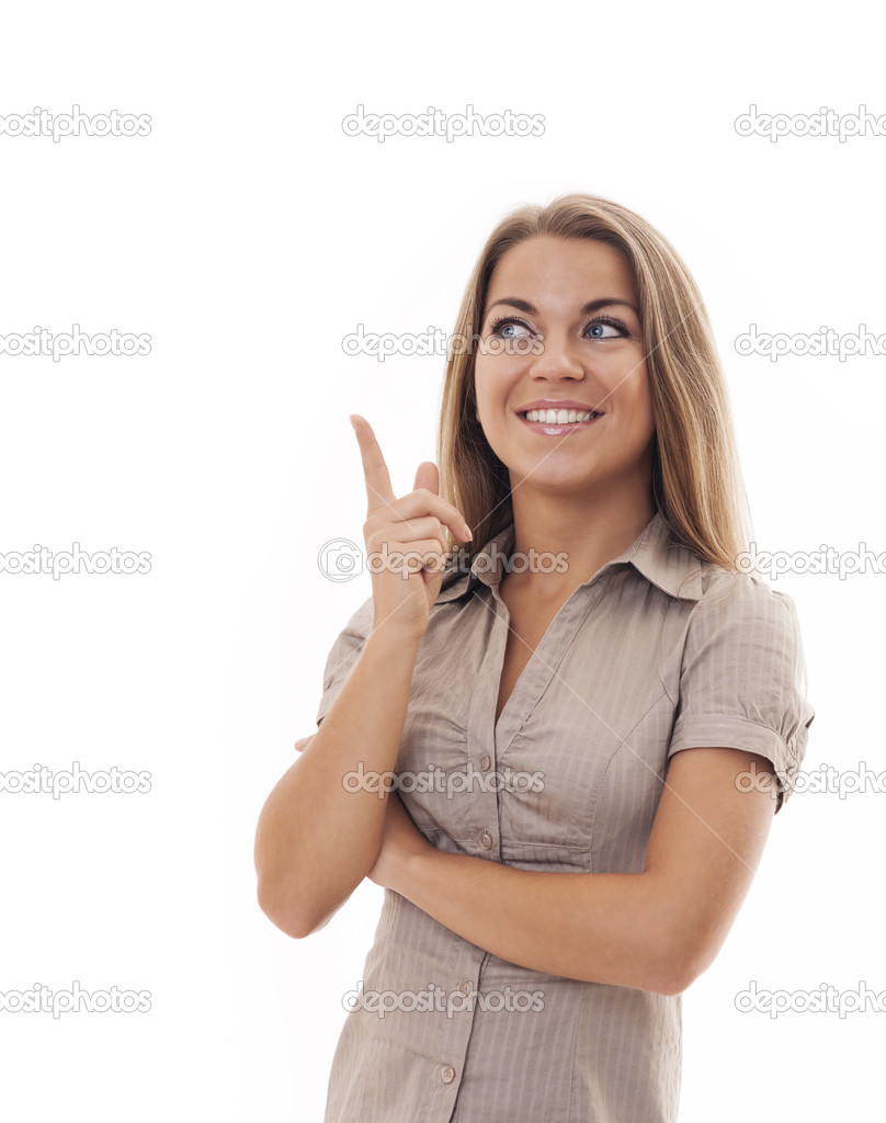 Attractive woman pointing at copyspace Stock Photo by ©gpointstudio ...