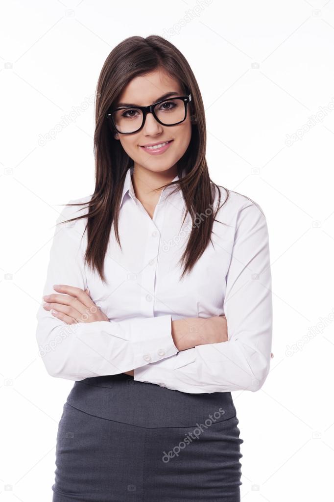 Beautiful young businesswoman with glasses Stock Photo by ©gpointstudio ...