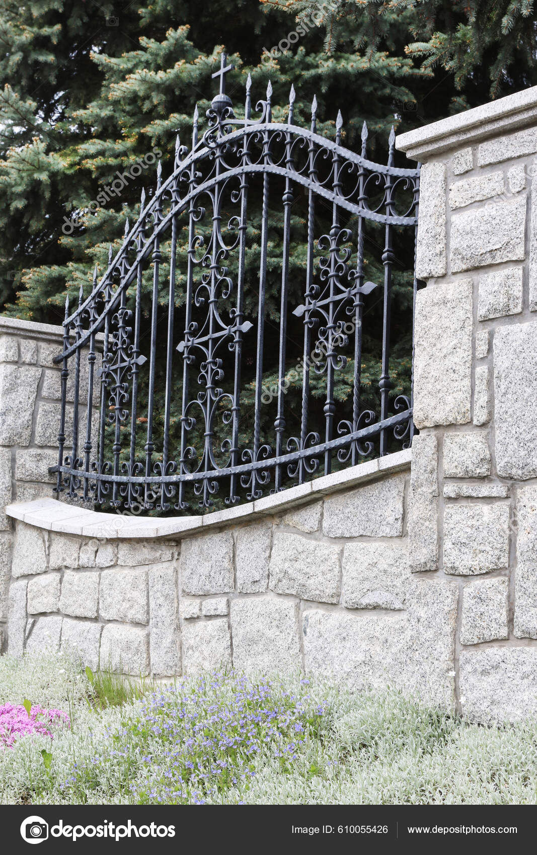 Fence Made Stone Iron Elements Building Decor Stock Photo by ...