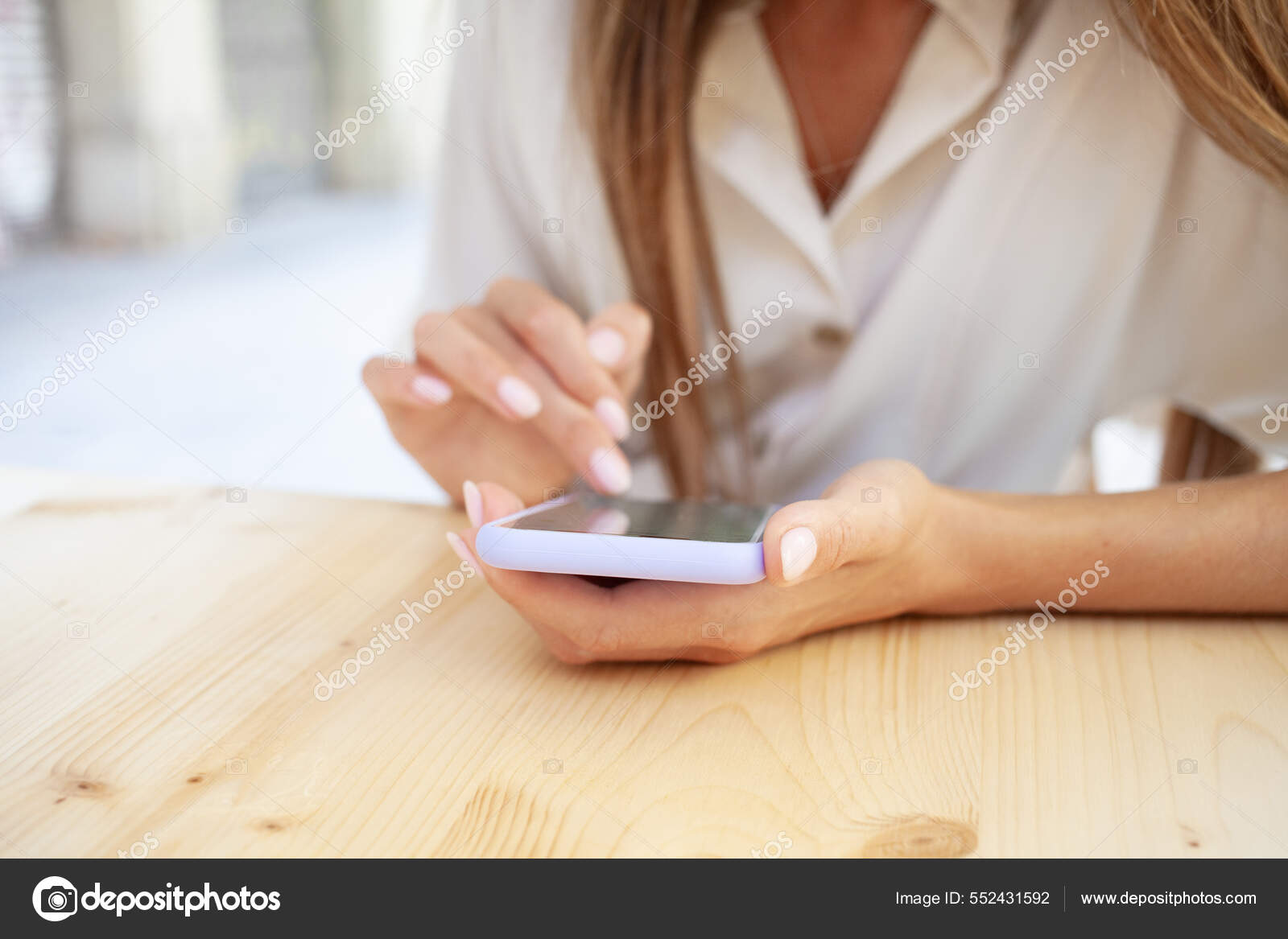 Close Woman Hands White Nails Who Writing Text Message Her Stock Photo ...