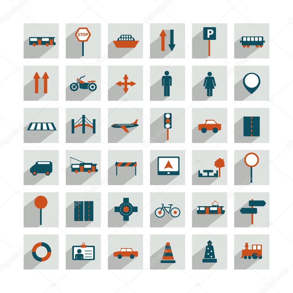 Recogida de señal de transporte. Símbolos de tráfico. Vector aislado. 2025