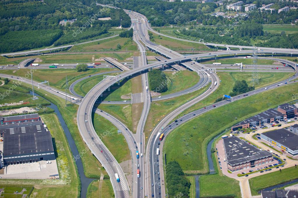 Major intersection with multiple overpasses Stock Photo by ...