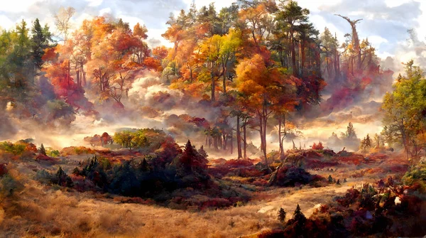 Artistic conception of beautiful landscape painting of nature of forest ...