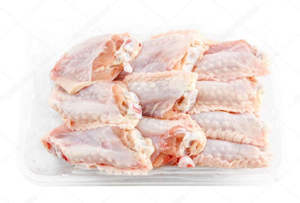 Fresh Chicken middle wings in package isolate — Stock Photo © Bunwit ...