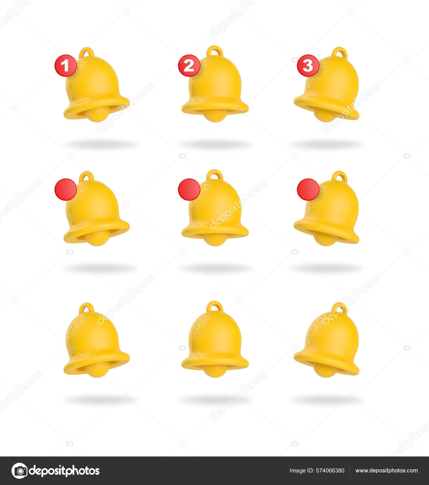 Notification Bells Different Positions Buttons Number Messages — Stock ...