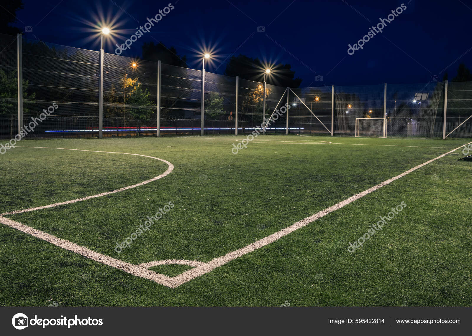 Amateur Soccer Field Illuminated Night Small Football Field Lit ...