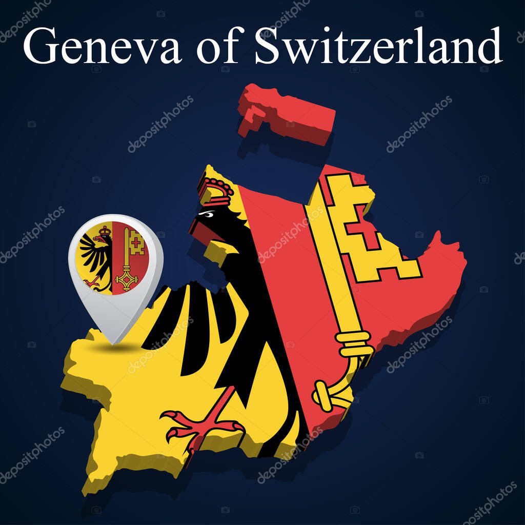 Bandera de Ginebra de Suiza en el mapa sobre fondo oscuro. Ilustración ...