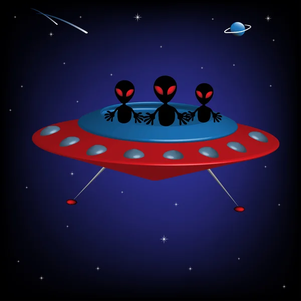 Cartoon Alien Riding Ufo Flying Space Stock Vector Image by ...