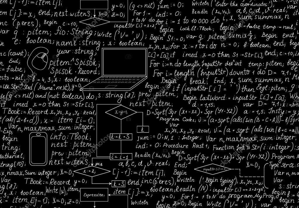 Beautiful technical seamless pattern with programming code, plots and ...