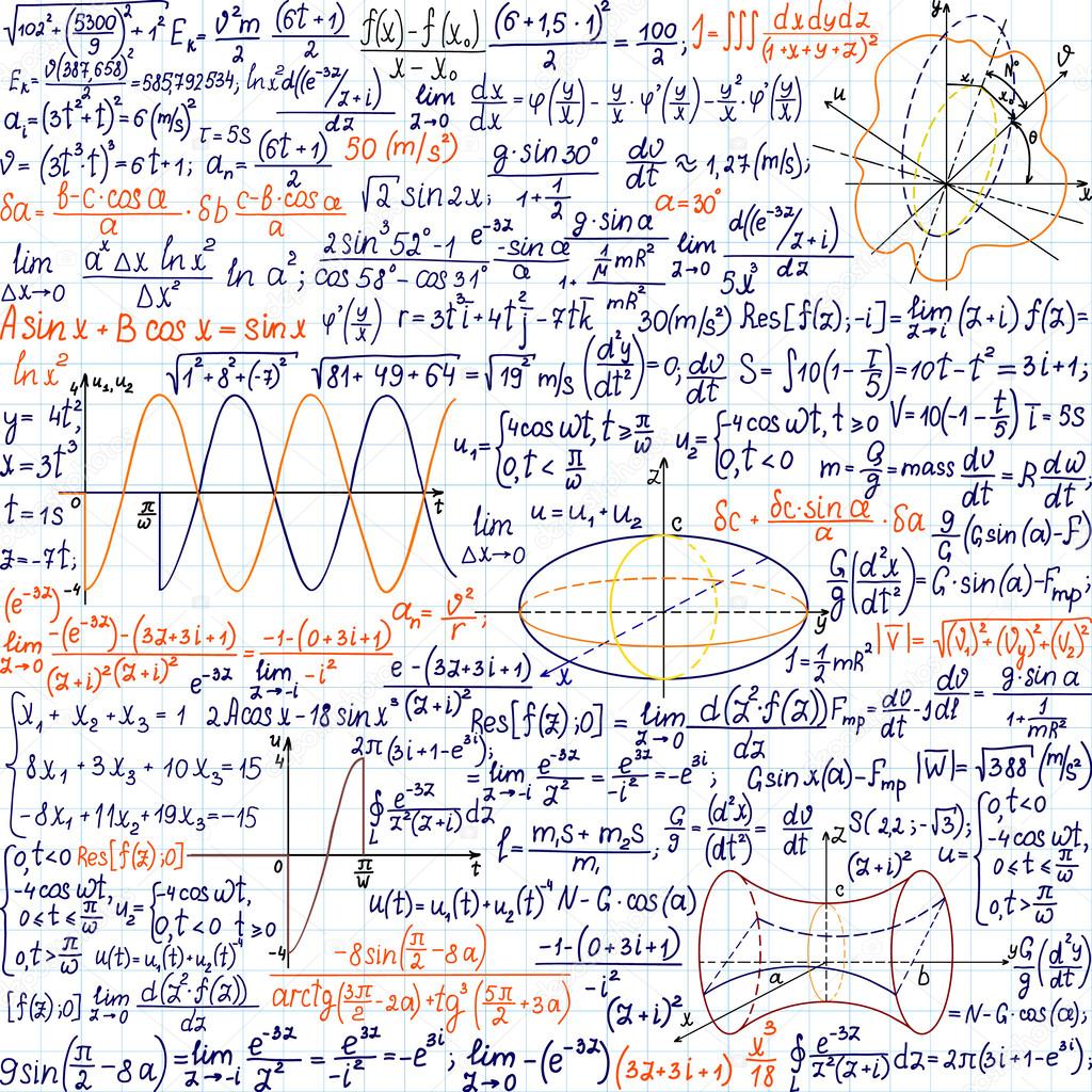 Mathematical vector seamless pattern with formulas and figures ...