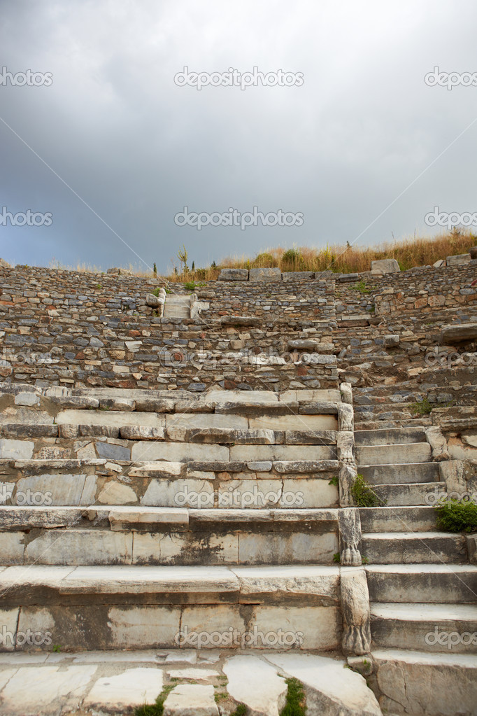 The old ruined small amphitheater of the city of Ephesus in modern day ...